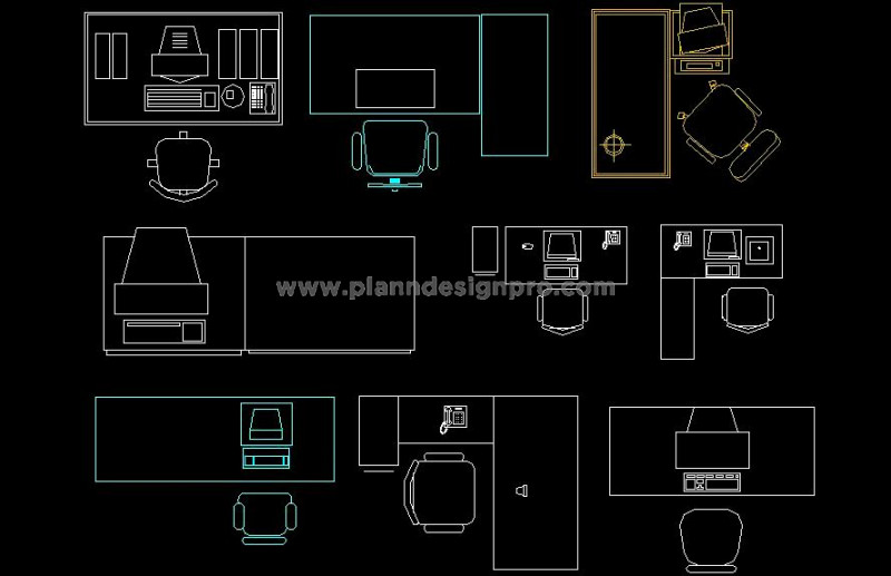 Free CAD Blocks- Executive Desk & Office Workstation Layouts