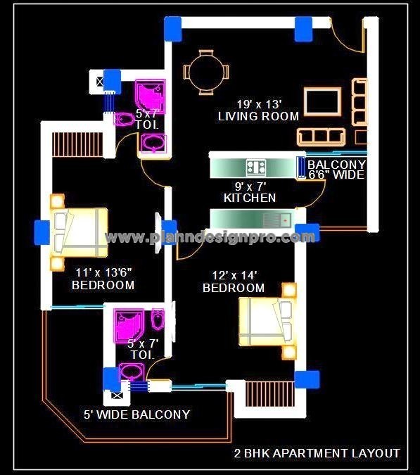 Spacious 2 BHK Apartment Autocad Drawing - Floor Plan & Layout