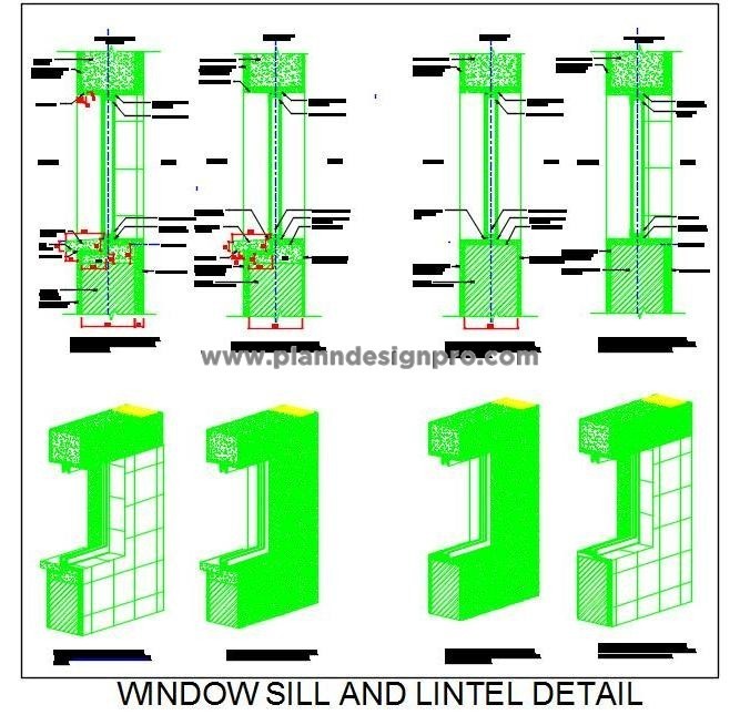 UPVC Window Sill and Lintel Sectional Details for AutoCAD